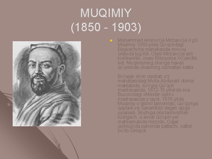 MUQIMIY 1850 1903 l Muhammad Aminxoja Mirzaxoja ogli