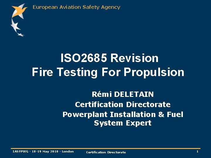 European Aviation Safety Agency ISO 2685 Revision Fire