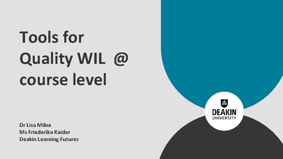 Tools for Quality WIL course level Dr Lisa
