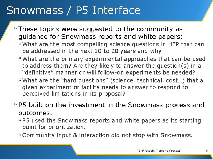 Particle Physics Project Prioritization Panel P 5 Strategic