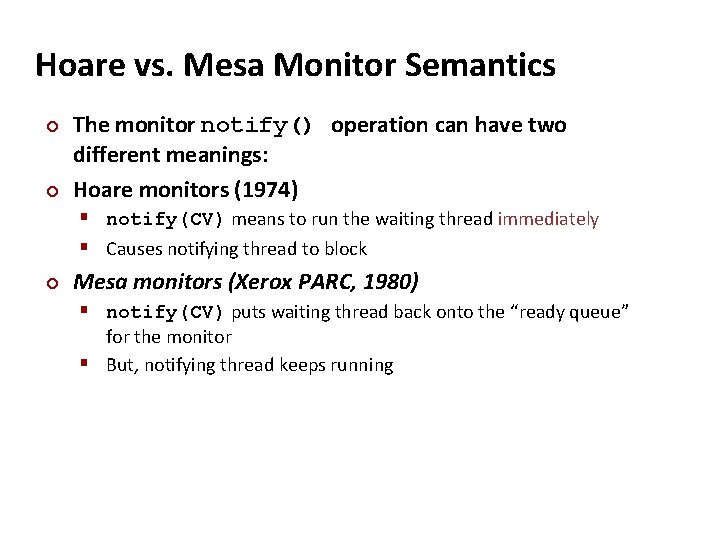 Carnegie Mellon Synchronization Condition Variables and Monitors Some