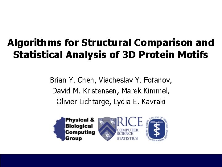 Algorithms for Structural Comparison and Statistical Analysis of