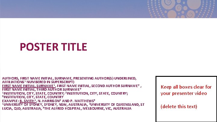 POSTER TITLE AUTHORS FIRST NAME INITIAL SURNAME PRESENTING