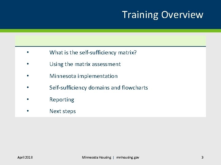 Implementing the SelfSufficiency Matrix Updated 4192011 Minnesota Housing