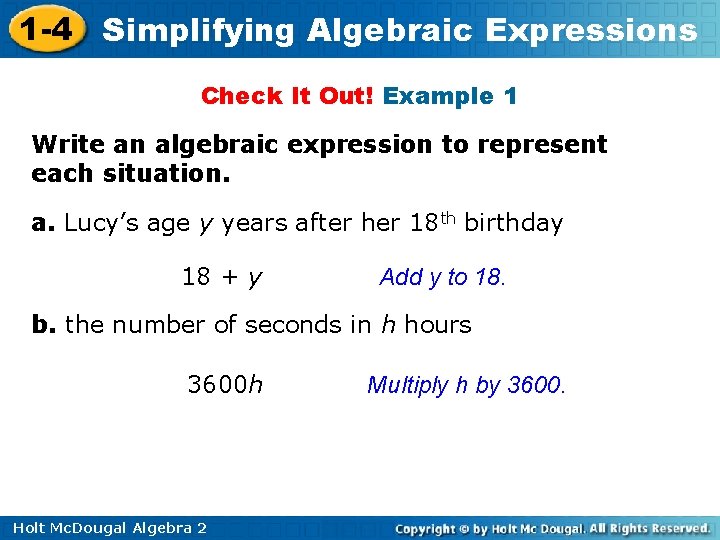 1 4 Simplifying Algebraic Expressions Warm Up Lesson