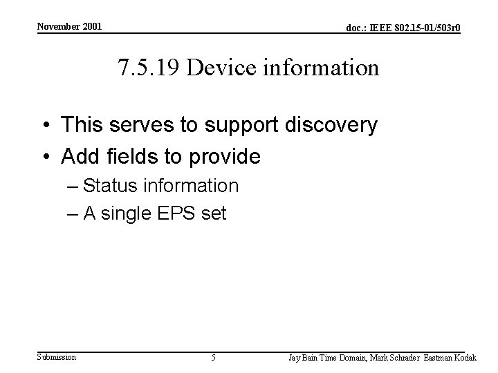 November 2001 doc IEEE 802 15 01503 r
