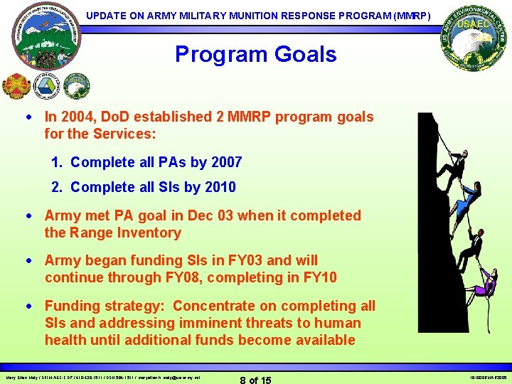 UPDATE ON ARMY MILITARY MUNITION RESPONSE PROGRAM MMRP