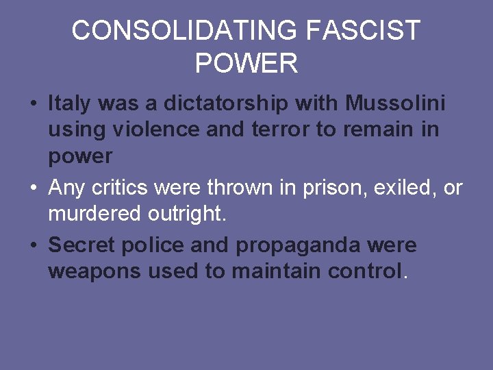 Chapter 30 Section 3 Benito Mussolini THE RISE