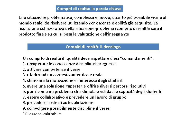 Compiti di realt la parola chiave Una situazione