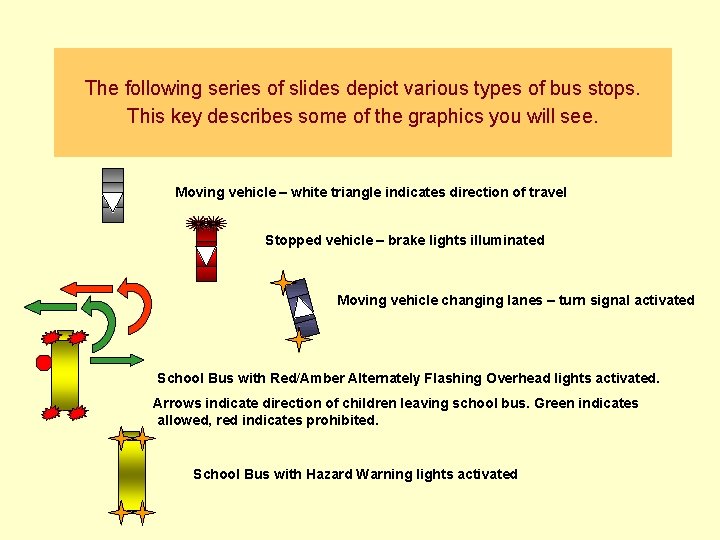 SCHOOL BUS STOPS OVERHEAD LIGHT and HAZARD LIGHT