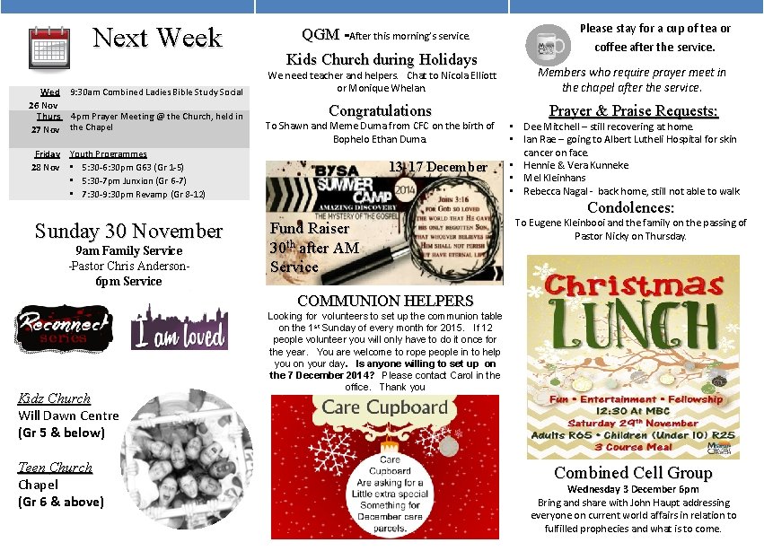 Next Week Wed 9 30 am Combined Ladies