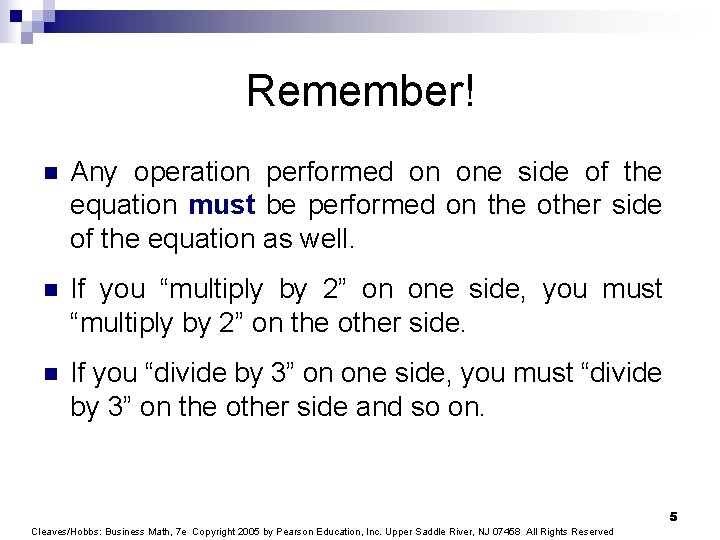 Business Math Chapter 5 Equations 1 5 1