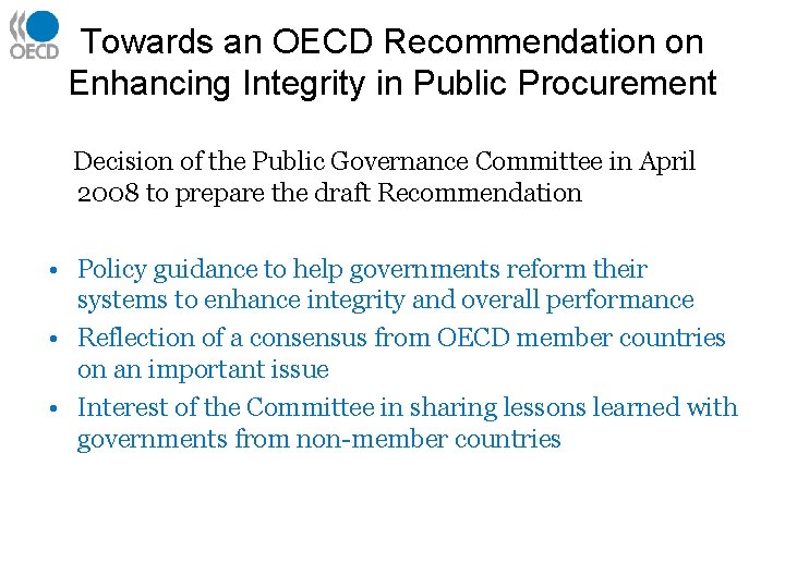 Draft OECD Recommendation on Enhancing Integrity in Public