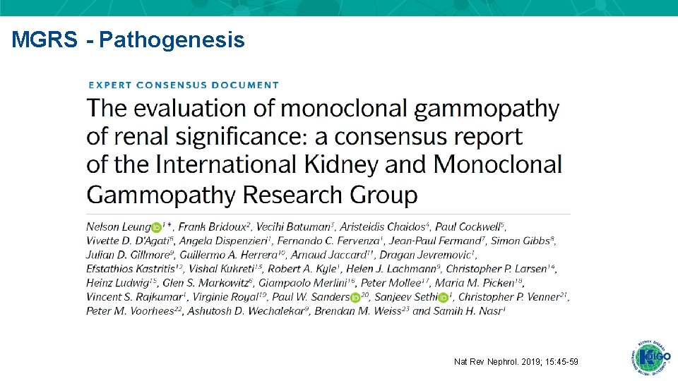 MANAGEMENT AND TREATMENT OF GLOMERULAR DISEASES MEMBRANOPROLIFERATIVE ...