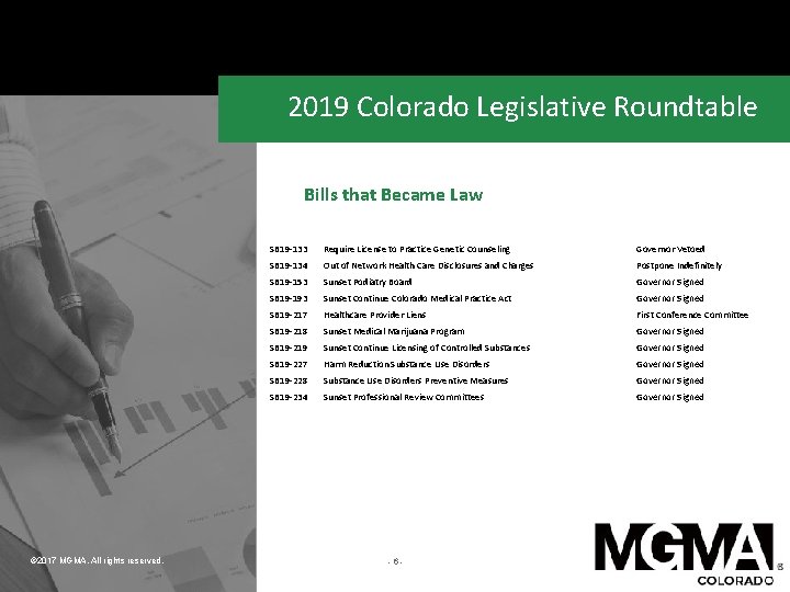 Colorado Legislative Roundtable Eric Speer MBAHA FACMPE Jennifer