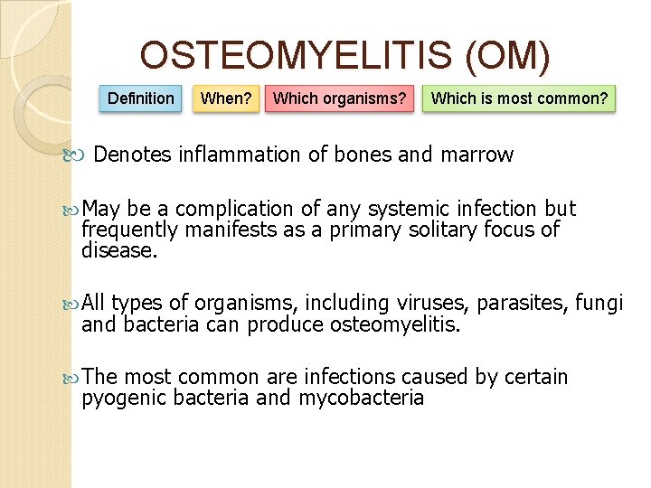 MUSCULOSKELETAL BLOCK Pathology OSTEOMYELITIS and SEPTIC ARTHRITIS Dr