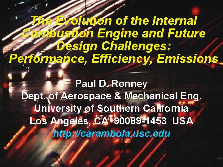The Evolution of the Internal Combustion Engine and