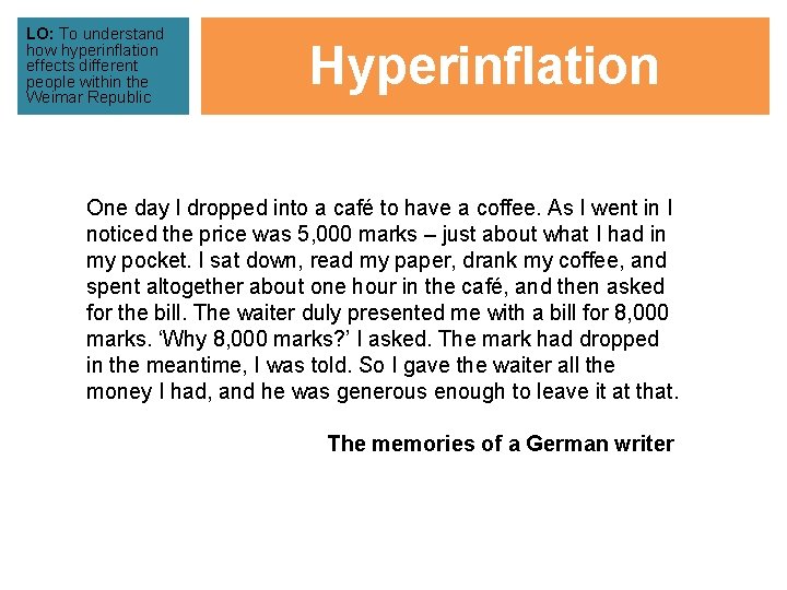 LO To understand how hyperinflation effects different people