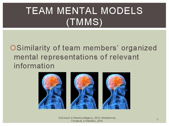 OPTIMIZING TEAM DYNAMICS IN ORGANIZATIONS TEAM MENTAL MODELS