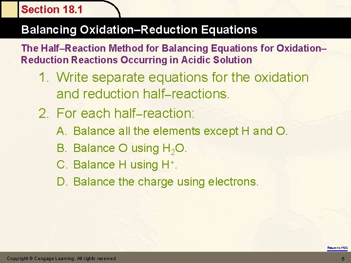 Chapter 18 Electrochemistry Chapter 18 Table of Contents