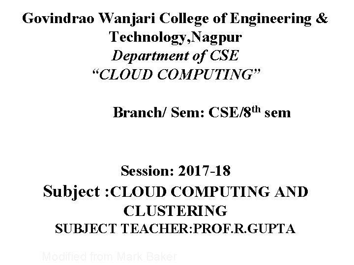 Govindrao Wanjari College of Engineering Technology Nagpur Department