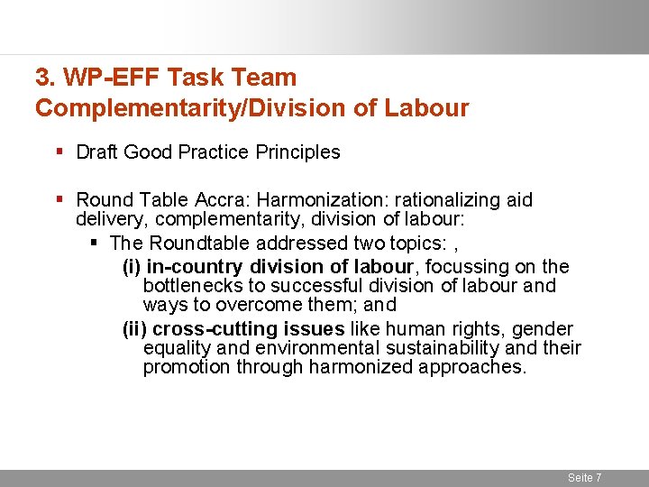 Division of Labour in International Development Cooperation The