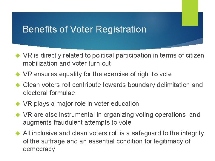 Voter Registration BEST PRACTICES AND EXPERIENCES AROUND KEY