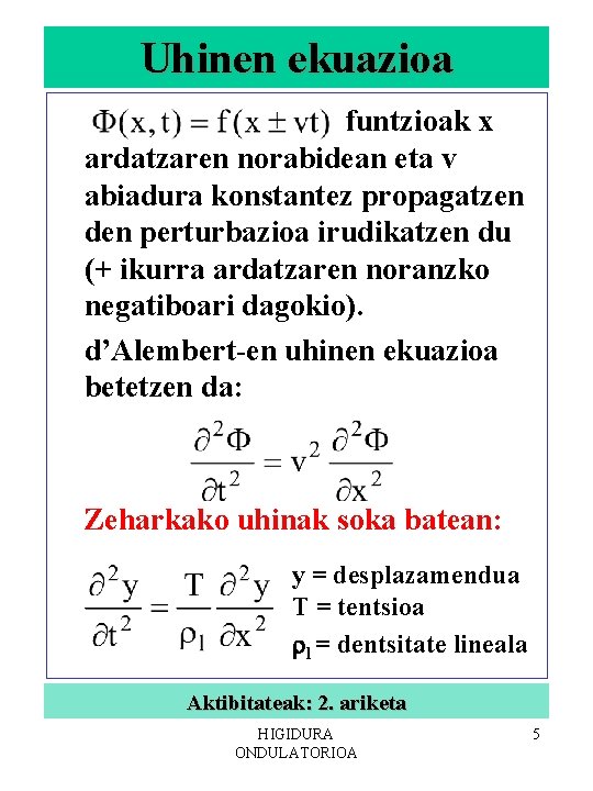 HIGIDURA ONDULATORIOA 1 HELBURUAK 1 Uhin bat zer