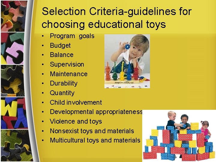 Chapter 9 Selecting Toys Equipment and Materials Lesson