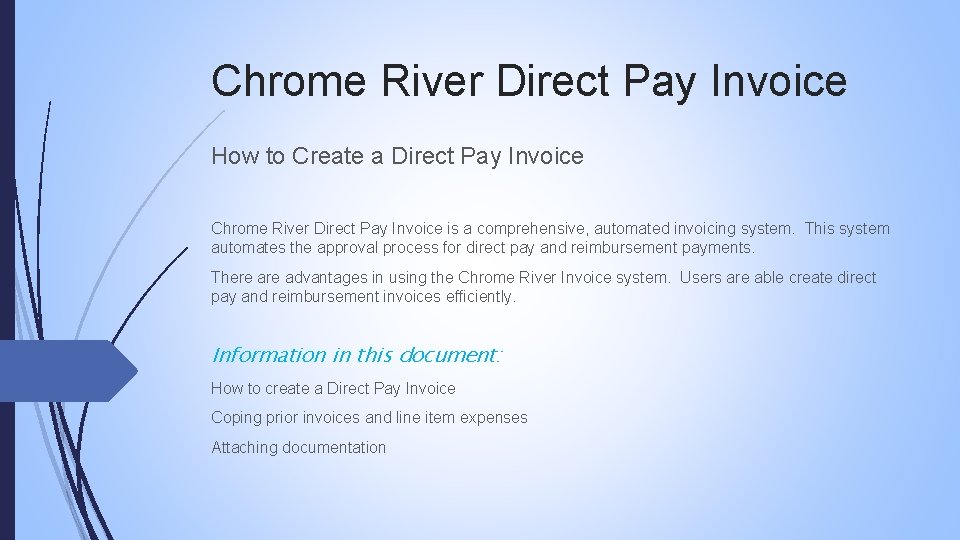 Chrome River Direct Pay Invoice How to Create