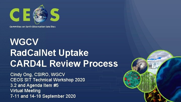 Committee on Earth Observation Satellites WGCV Rad Cal