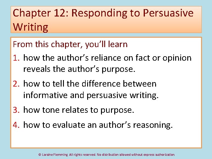Chapter 12 Responding to Persuasive Writing From this