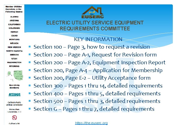 ELECTRIC UTILITY SERVICE EQUIPMENT REQUIREMENTS COMMITTEE ELECTRIC UTILITY