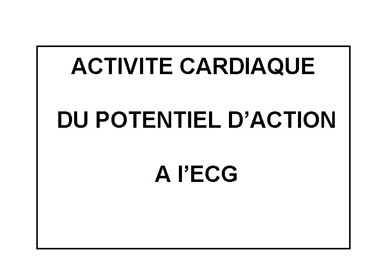 ACTIVITE CARDIAQUE DU POTENTIEL DACTION A lECG LE
