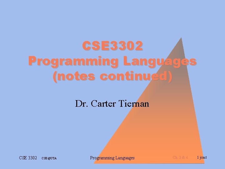 CSE 3302 Programming Languages notes continued Dr Carter
