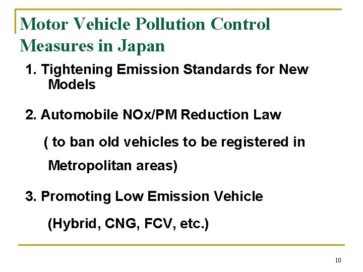 DieselVehicles Emission Control in Japan Environmental Management Bureau