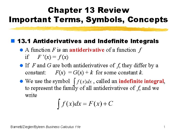 Chapter 13 Review Important Terms Symbols Concepts n