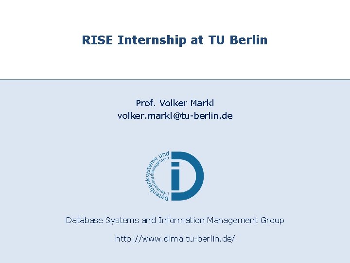 RISE Internship at TU Berlin Prof Volker Markl
