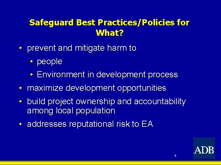 Module Overview of Safeguard Best Practices Jayantha Perera