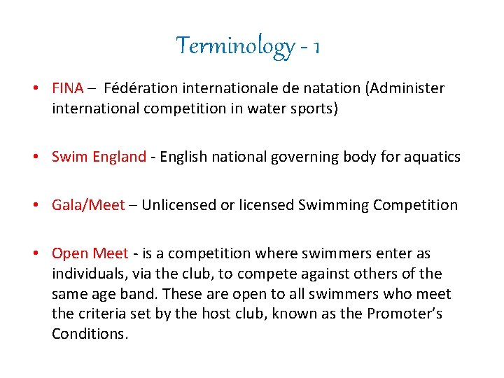Welcome Swimming Competitions by Ericka Willis Head Coach