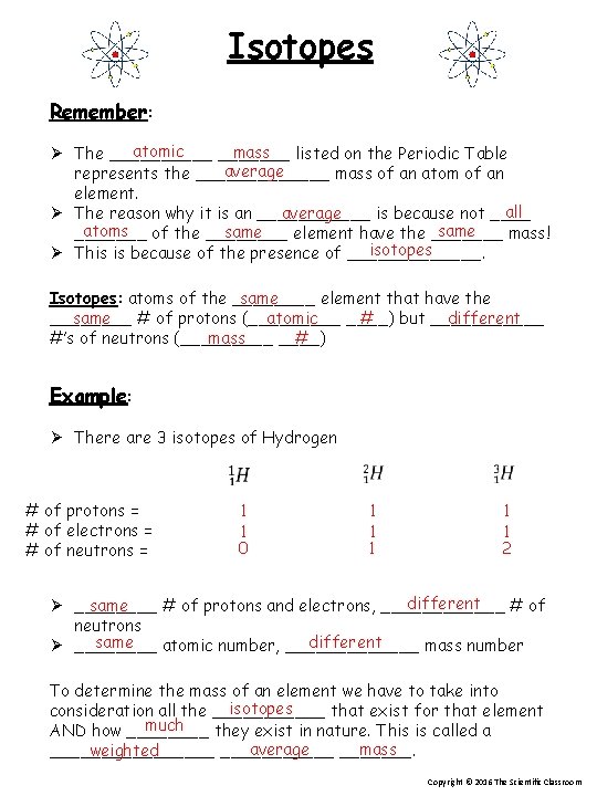 Isotopes Remember atomic mass The listed on the