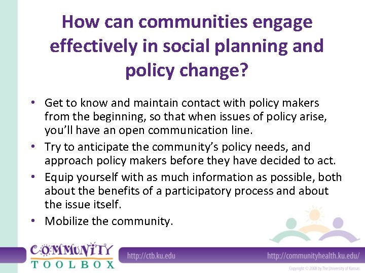Social Planning and Policy Change What do we