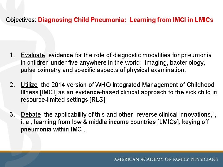Diagnosing Child Pneumonia Learning from IMCI in LMICs