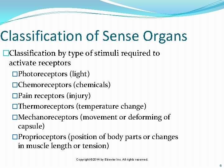 Chapter 11 The Senses Copyright 2014 by Elsevier