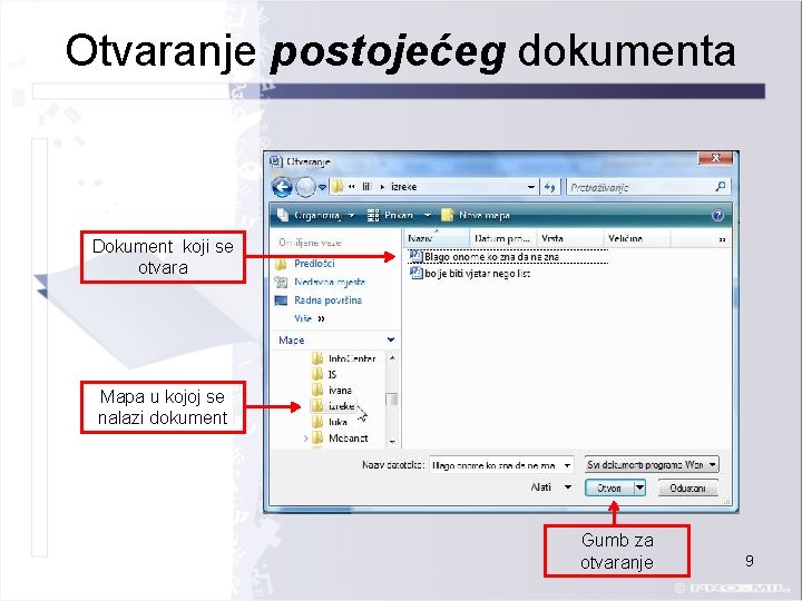 Obrada teksta Otvaranje i zatvaranje dokumenta 21 10