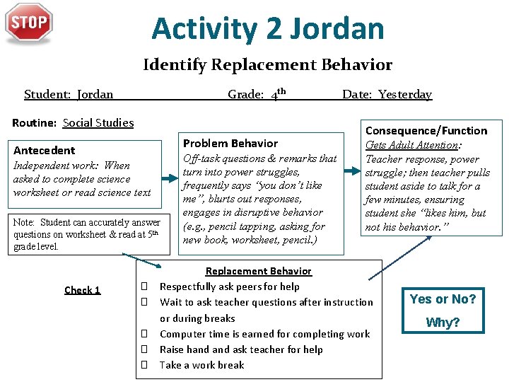 Activity 1 Identify the Replacement Behavior Review the