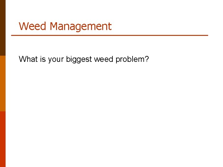 Weed Management What is your biggest weed problem