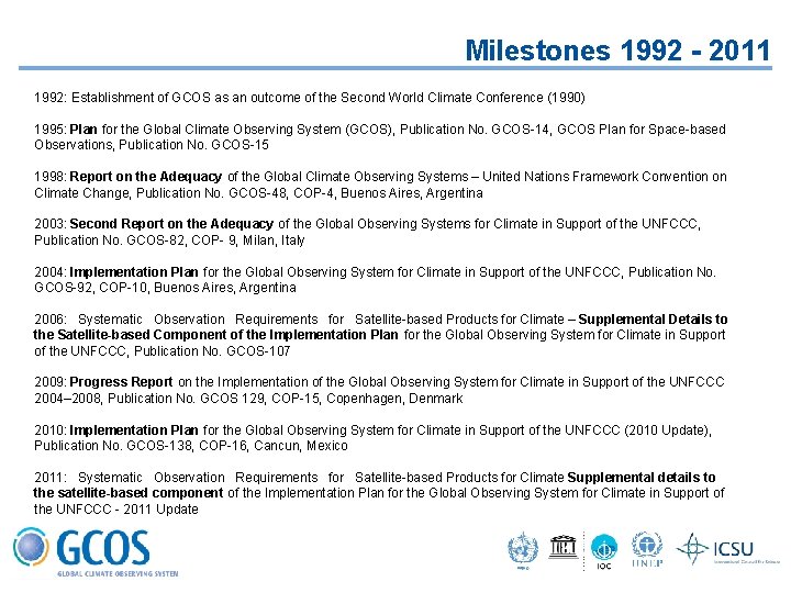 Global Climate Observing System GCOS Planning Scoping of