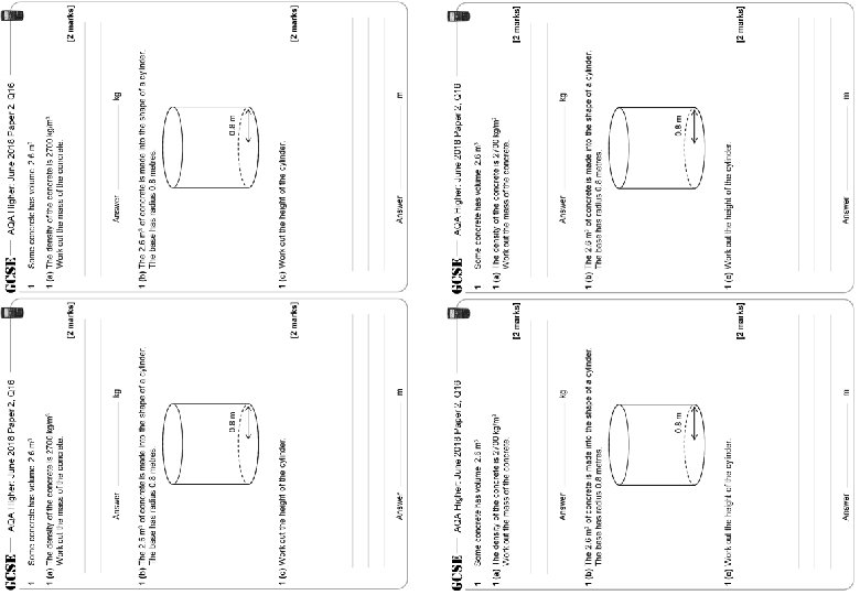 Cylinder Volume Higher GCSE Questions AQA These questions