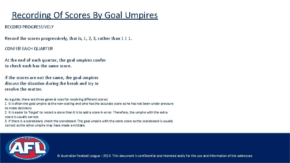 Goal Umpiring Australian Football League 2018 This document